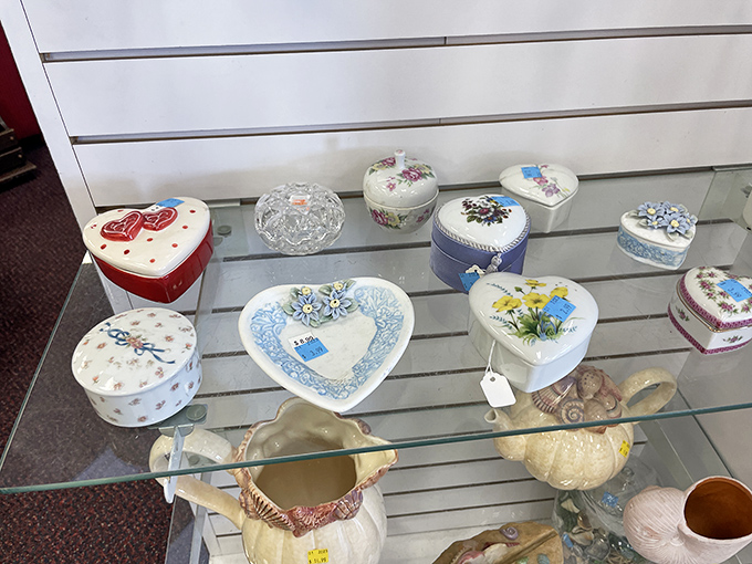 Delicate trinket boxes await new treasures to hold. Grandma's jewelry box becomes your daughter's secret keeper &ndash; the circle of thrifted life continues.