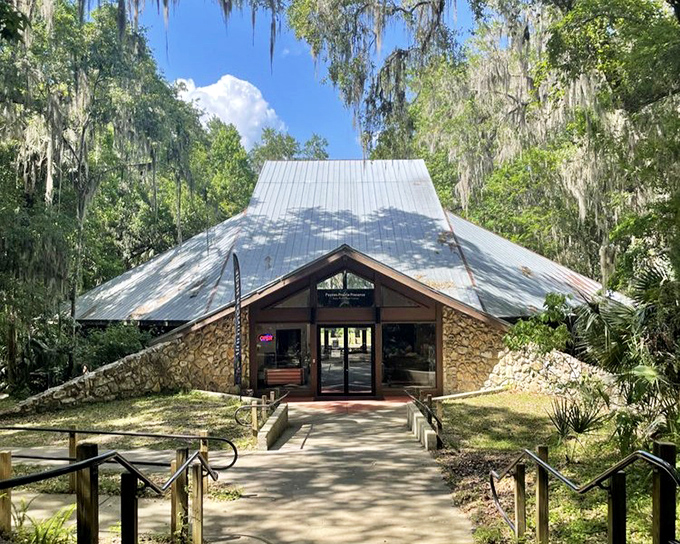 The visitor center emerges from the palms like a mid-century modern oasis, promising air conditioning and fascinating exhibits about things that might eat you.