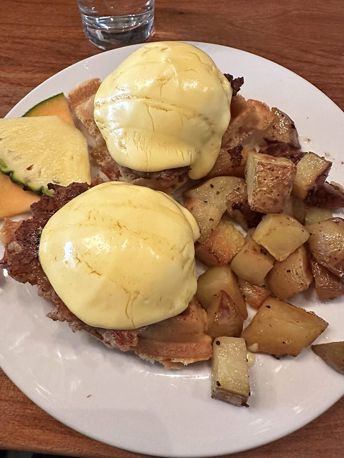 Benedict perfection that would make eggs Benedict Arnold switch sides. Those golden potatoes are the supporting actors who deserve their own Oscar.
