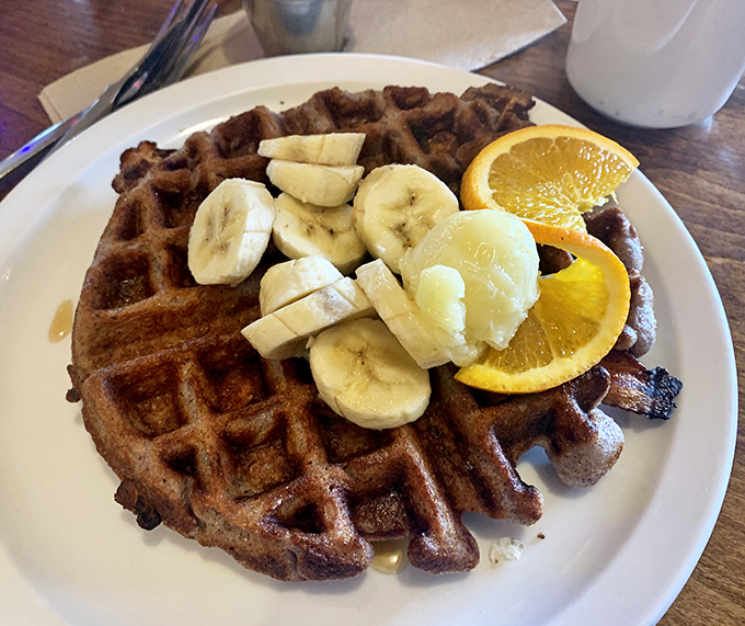 Breakfast nirvana exists, and it looks suspiciously like these golden waffles topped with fresh bananas and a hint of citrus sunshine.