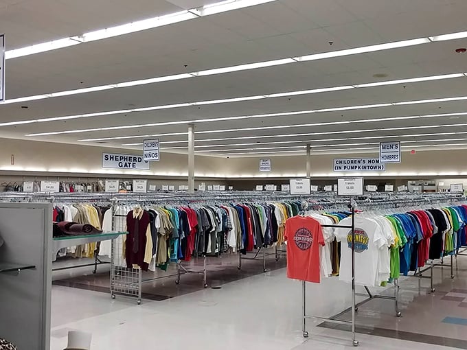 From this vantage point, you can practically map your thrifting strategy across departments that would make department stores jealous.