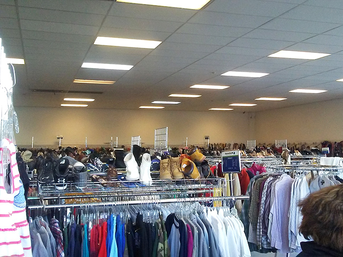 The clothing aisles go on forever, making you wonder if you've accidentally wandered into a textile time machine.