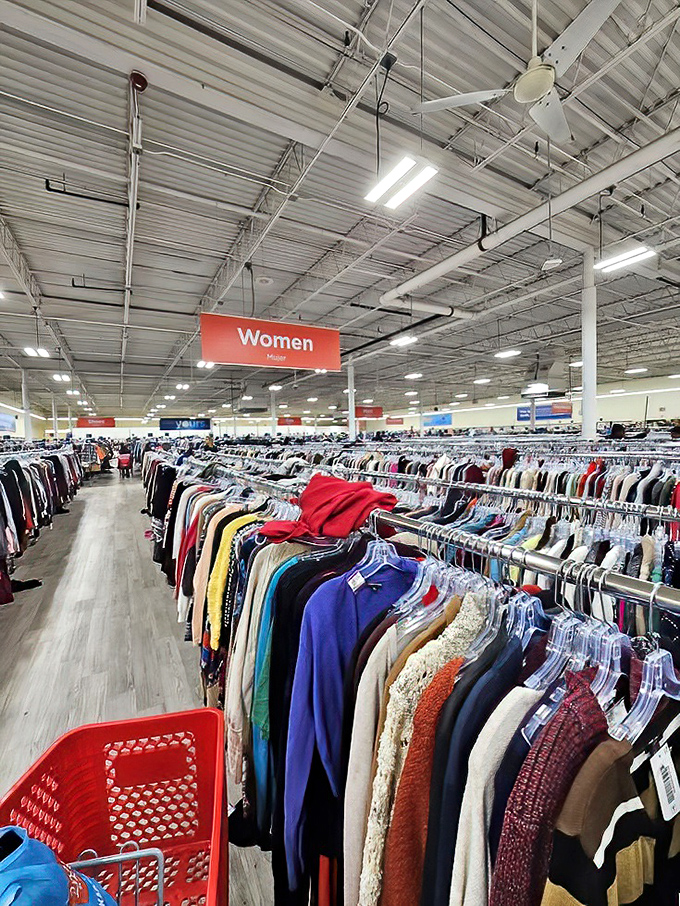 The women's section sprawls like a fabric ocean where patience and persistence yield the best catches.