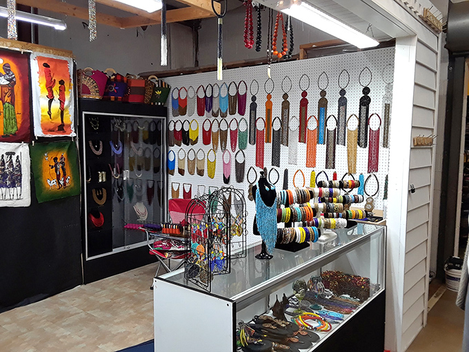 A rainbow explosion of accessories that would make Iris Apfel nod in approval. Every color, every style, waiting for the right wrist or neck.