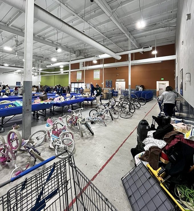 Bright accent walls add unexpected cheer to this industrial space, like finding designer jeans among a pile of sweatpants.