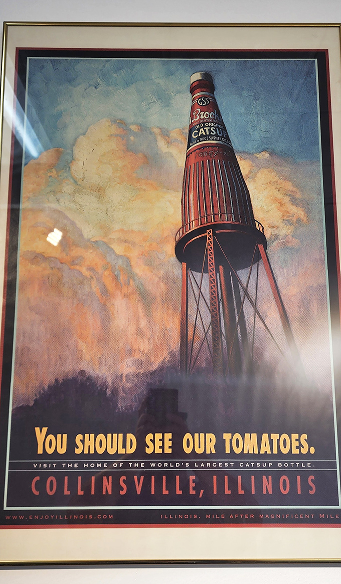 "You should see our tomatoes" proclaims this vintage-style poster, capturing the perfect blend of Midwestern pride and condiment-based humor.