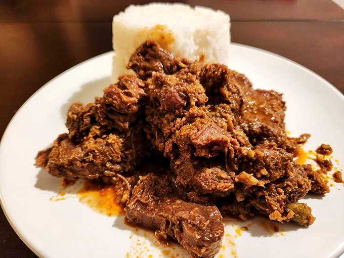Beef rendang that's had such a long, intimate relationship with spices that the meat practically swoons into tender submission alongside that perfect dome of rice.