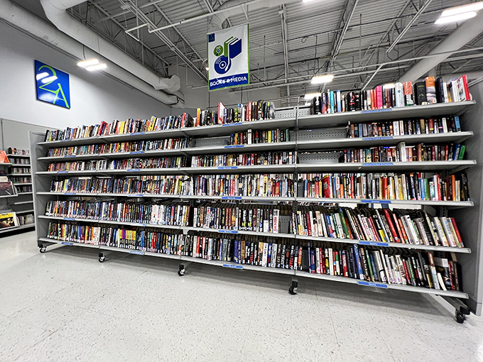 A bibliophile's playground where books and media stand in perfect formation, waiting to transport you to new worlds for pocket change.