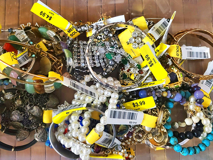 Treasure island in miniature: pearls, bangles, and beads waiting for their second act. One person's forgotten jewelry becomes another's statement piece.