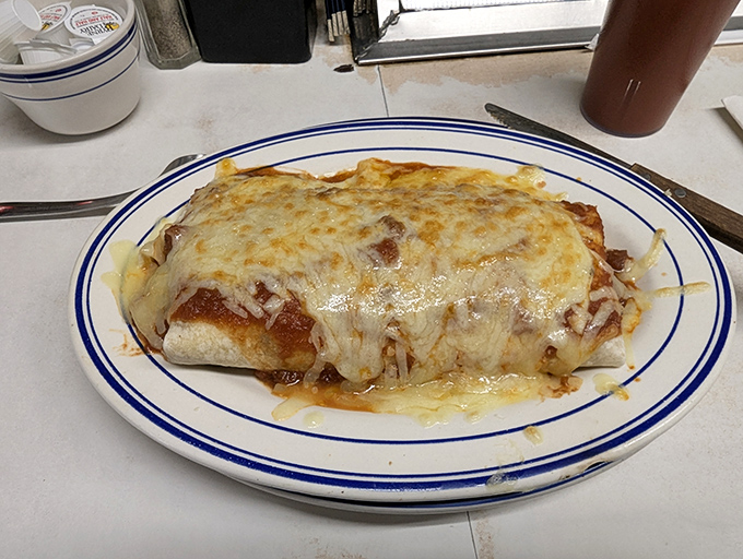 When cheese meets tortilla in this breakfast burrito, it's like a morning symphony conducted by the breakfast gods themselves.