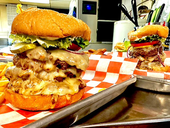 These burgers defy gravity and good sense&mdash;towering monuments to beef that dare you to unhinge your jaw like a python eyeing a rabbit.