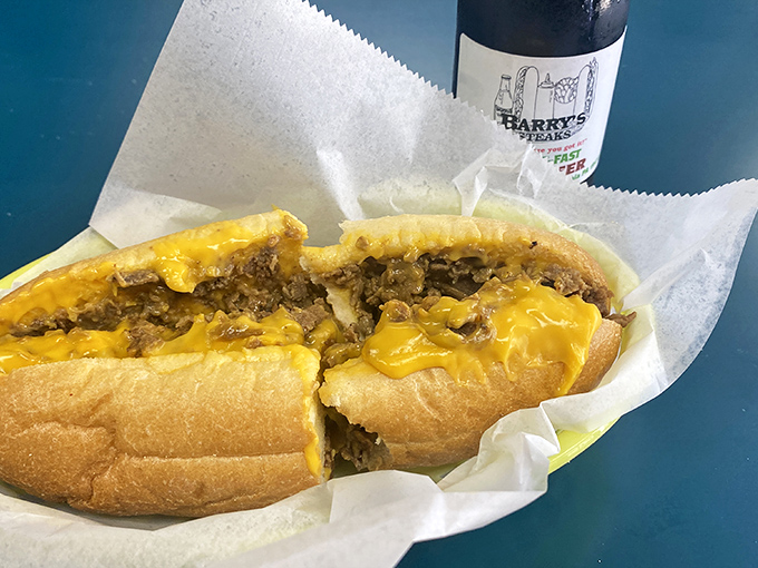 Golden Cheez Whiz cascades over chopped ribeye like molten sunshine &ndash; this is what dreams taste like in Philadelphia.