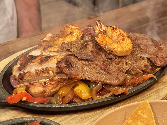 Sizzling fajitas arrive with enough protein to fuel a small army, plus peppers that add color and crunch.