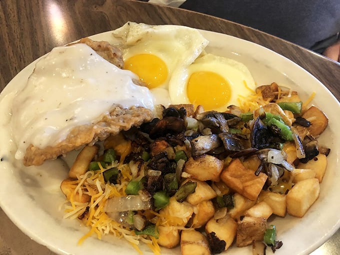 When breakfast meets dinner, magic happens on plates loaded with chicken fried steak goodness.