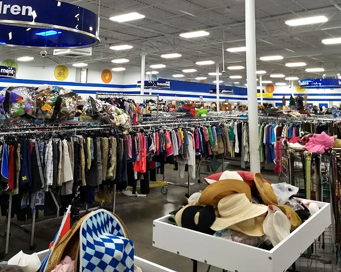 Racks upon racks of clothing stretch toward the horizon, each hanger a potential "where did you get that?" conversation starter.