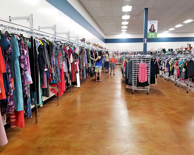 The clothing section stretches toward the horizon like a textile sea. Navigate these waters correctly and you'll discover fashion gold without sinking your budget.