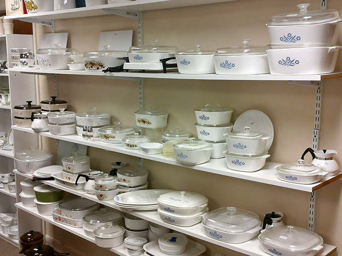 Corningware paradise! The blue cornflower pattern that launched a thousand casseroles stands ready for a second life in your kitchen.