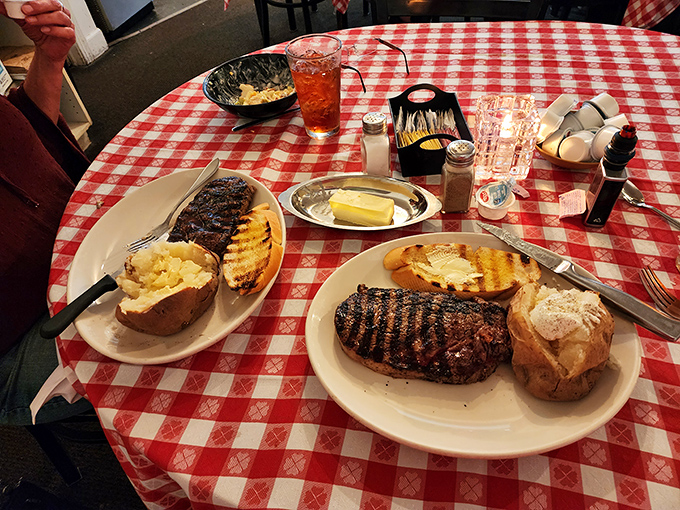 Two plates, two perfect steaks, two baked potatoes. Math has never been this delicious or straightforward.