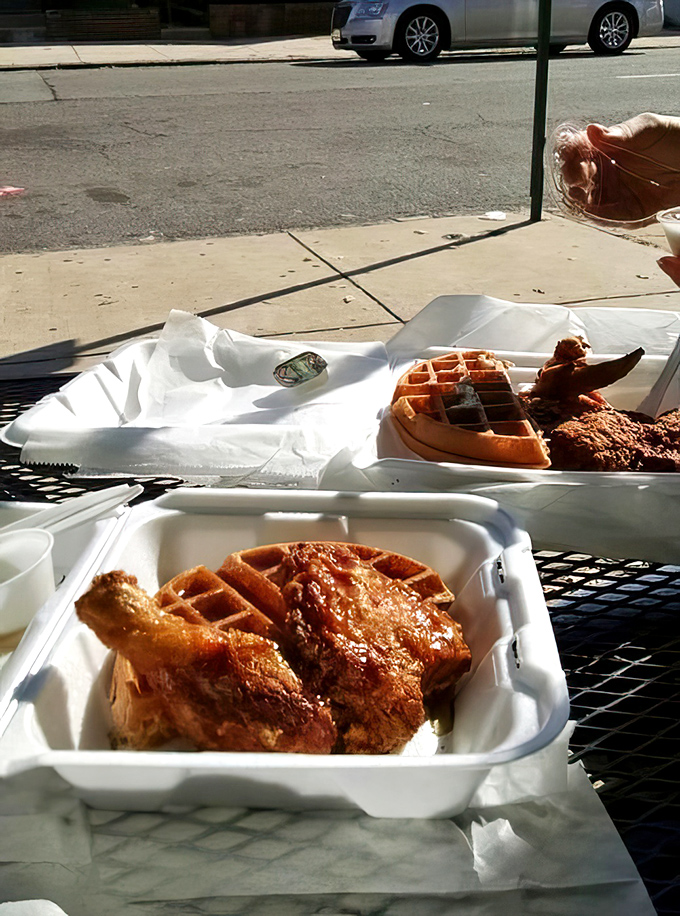 Chicken and waffles basking in the Delaware sunshine. Some food pairings are like great marriages—opposites that bring out the best in each other.