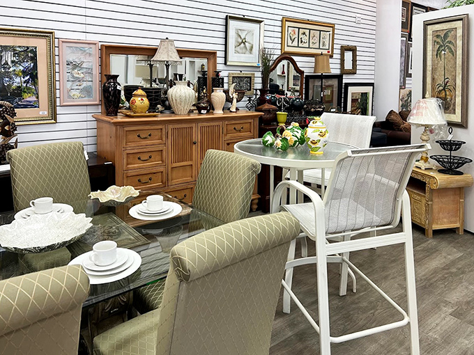 Dining sets arranged like a home decor magazine spread&mdash;proof that "pre-loved" and "sophisticated" aren't mutually exclusive concepts.