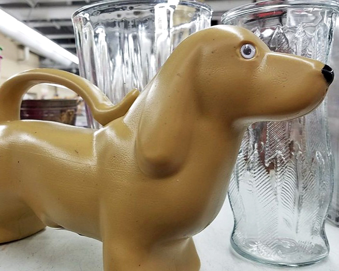 Hello, quirky find! This dachshund watering can proves that thrifting isn't just about necessities—it's about discovering joy in the unexpected.