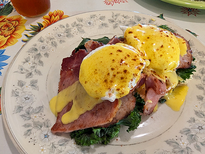 Eggs Benedict that would make a French chef nod in approval&mdash;perfectly poached eggs performing a magic trick with that hollandaise sauce.