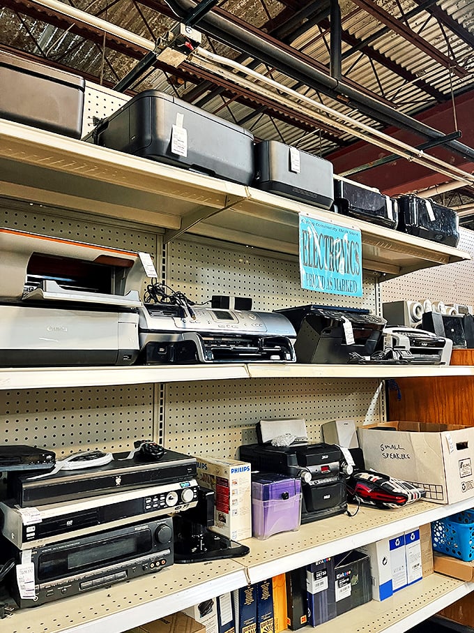 The electronics section: where yesterday's cutting-edge technology finds new purpose. One person's obsolete is another's nostalgic gold mine.