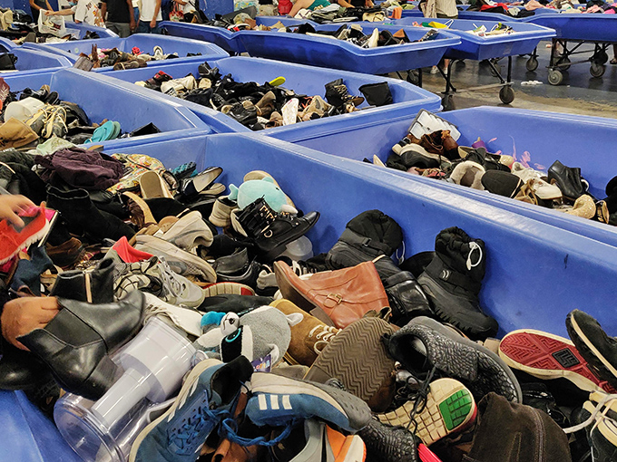 The footwear section: where one person's barely-worn designer boots become another's greatest find. Cinderella had a fairy godmother; you have Goodwill.