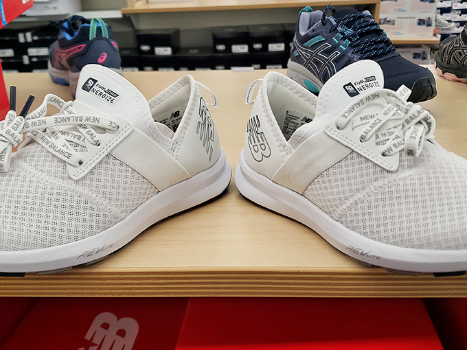 New Balance sneakers lined up like eager recruits&mdash;ready to cushion your steps through the remaining 74 stores without complaint.