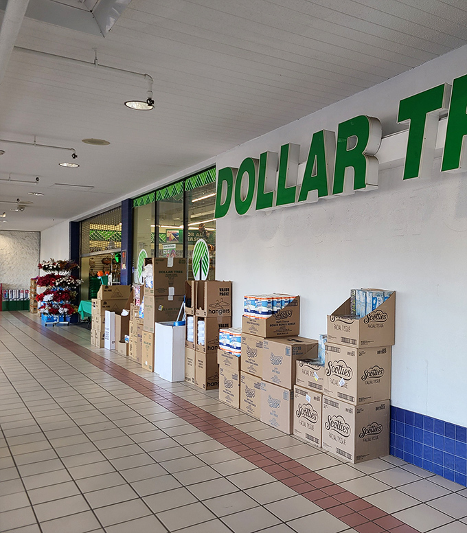 Boxes stacked outside hint at the constant restocking needed to keep up with savvy Michigan shoppers who know where the deals live.