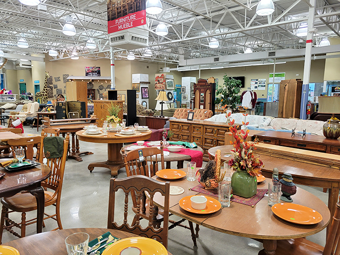 Dining tables set with mismatched charm showcase furniture finds that whisper tales of family dinners past while awaiting their next chapter.