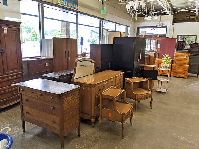 Vintage furniture with good bones lines the showroom floor—proof that they really don't make them like they used to.