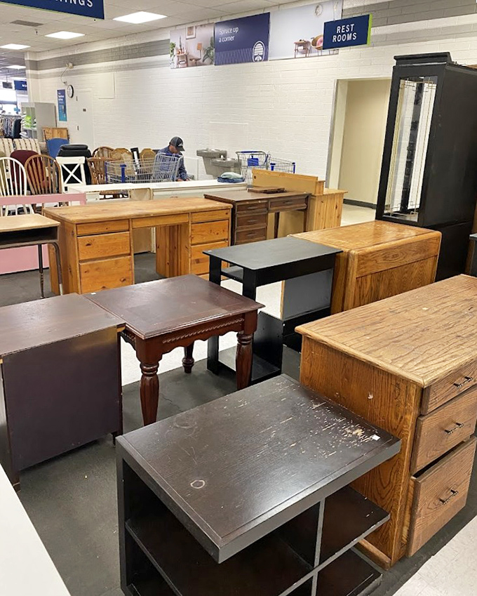Desk paradise for the work-from-home crowd. That solid oak beauty has probably supported more important documents than your current plastic folding table ever will.
