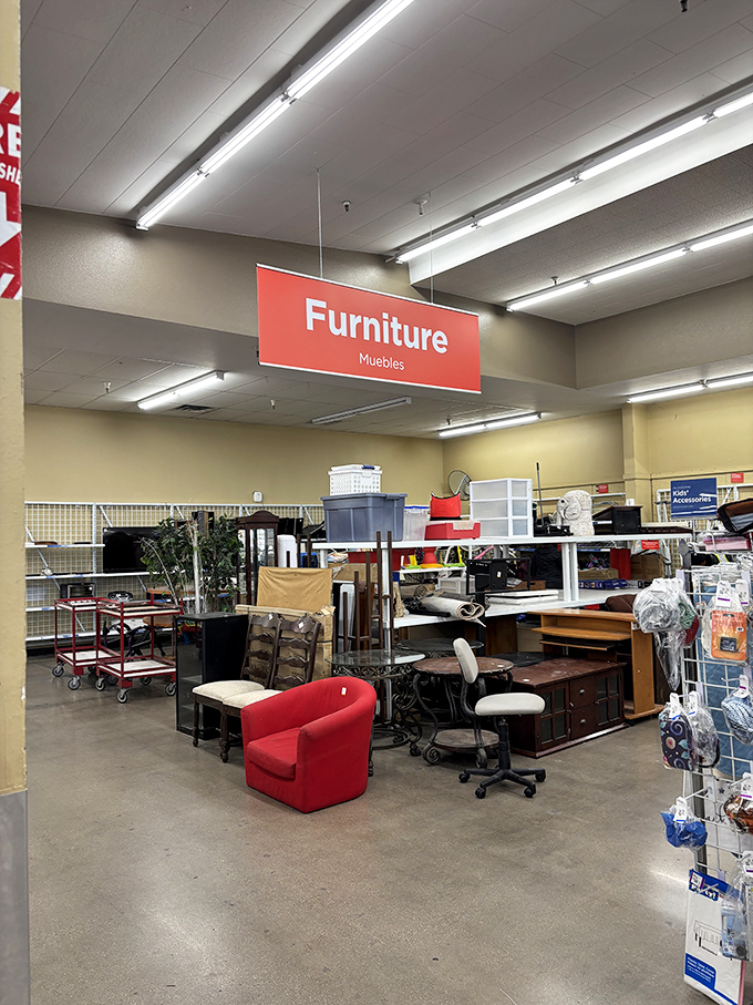 The furniture section&mdash;where office chairs mingle with accent tables in a social gathering of pre-loved home essentials.