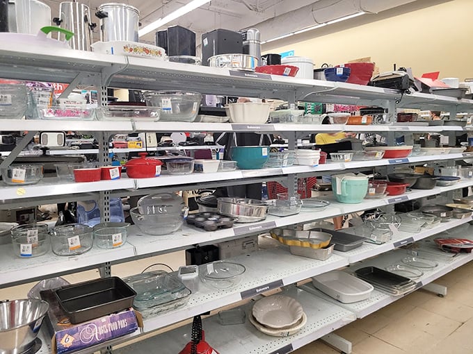 Pyrex paradise! Vintage cookware that survived decades of family dinners stands ready for your next potluck triumph.