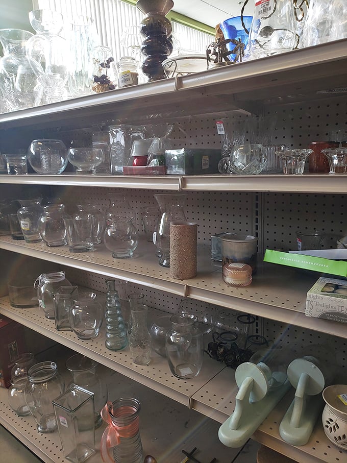Crystal, glass, and ceramic vessels line the shelves like a museum of domestic history, each with stories of dinners past.