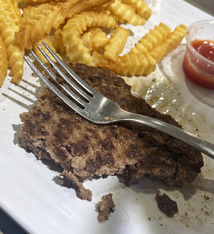 The hamburger steak &ndash; a testament to simplicity done right. Those crinkle-cut fries aren't just sides; they're supporting actors deserving their own award.