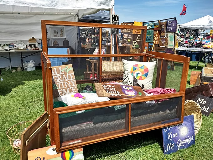 This repurposed screen door bench proves that yesterday's home improvement castoffs become today's Pinterest-worthy statement pieces with just a little imagination.