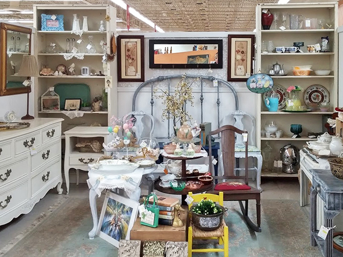 This shabby-chic display could transform any modern home into a Pinterest dream. That vintage dresser has stories to tell!
