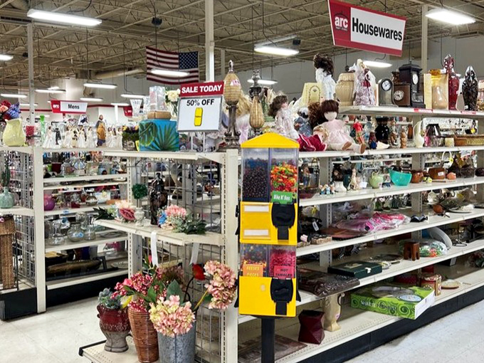 Housewares heaven! From porcelain figurines to practical kitchen tools, this aisle is where grandma's attic meets modern bargain hunting.