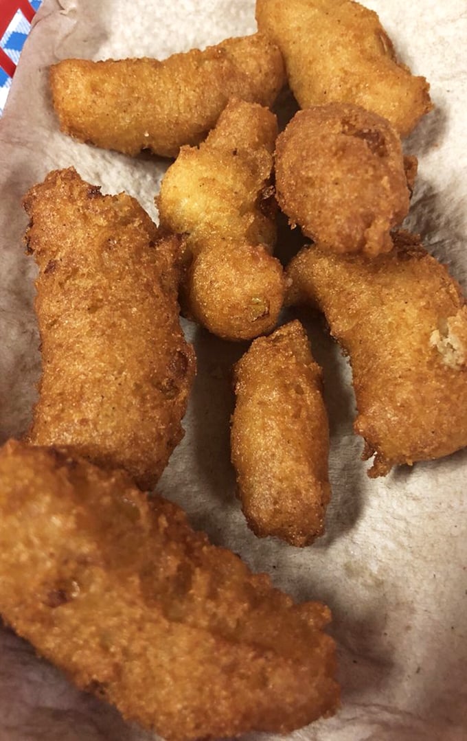 Hushpuppies so perfectly golden they should be in a museum. But they're better in your mouth.