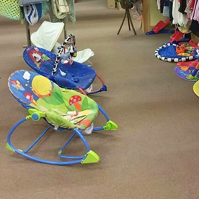 Baby gear galore! These colorful infant rockers have soothed countless Wisconsin babies before finding their way to Ruby's welcoming aisles.
