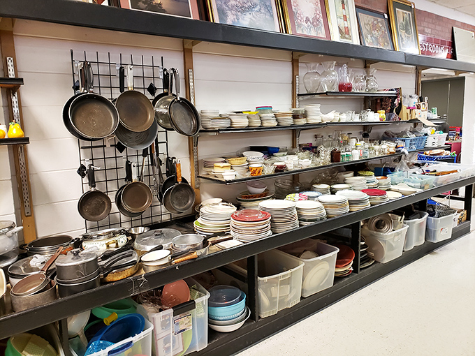 Kitchen paradise for home cooks—where cast iron pans with decades of seasoning wait to elevate your cooking game for pennies on the dollar.