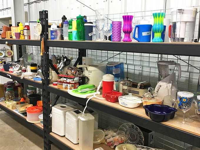 Colorful pitchers and kitchen gadgets galore&mdash;like raiding your grandmother's cupboards if she collected every serving piece since 1962. 