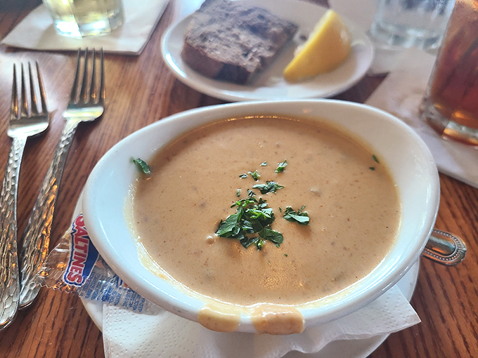 The legendary lobster bisque arrives&mdash;creamy, rich, and garnished with possibility. One spoonful and you'll understand why people cross county lines for it.