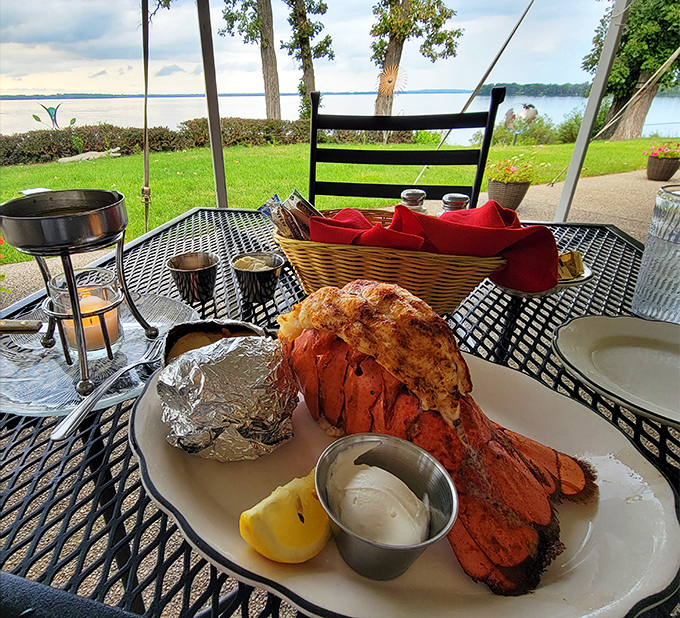 Lobster tail with a view that makes you wonder why you don't eat every meal lakeside. Maine, who? Wisconsin's got seafood game.