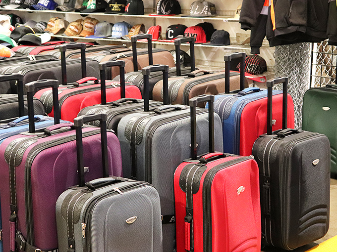 Luggage in every color stands at attention, like a rainbow army ready to accompany you on adventures far beyond Georgia's borders.