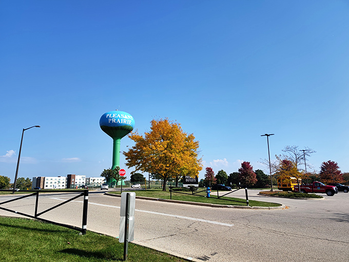 Pleasant Prairie's iconic water tower stands sentinel over shopping adventures, a beacon of bargains visible from the interstate.
