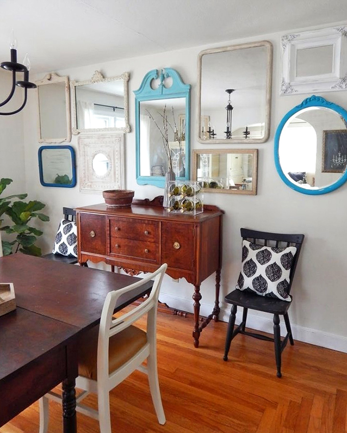 A gallery wall that Marie Kondo would approve. These rescued mirrors reflect not just your face, but your excellent taste in upcycled decor.