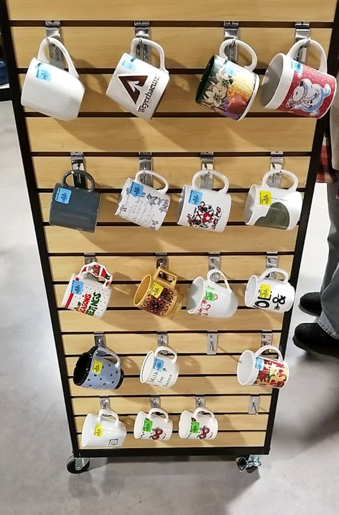 The mug wall &ndash; where coffee vessels go for their second act. Find your next morning companion among this caffeinated lineup of personality.